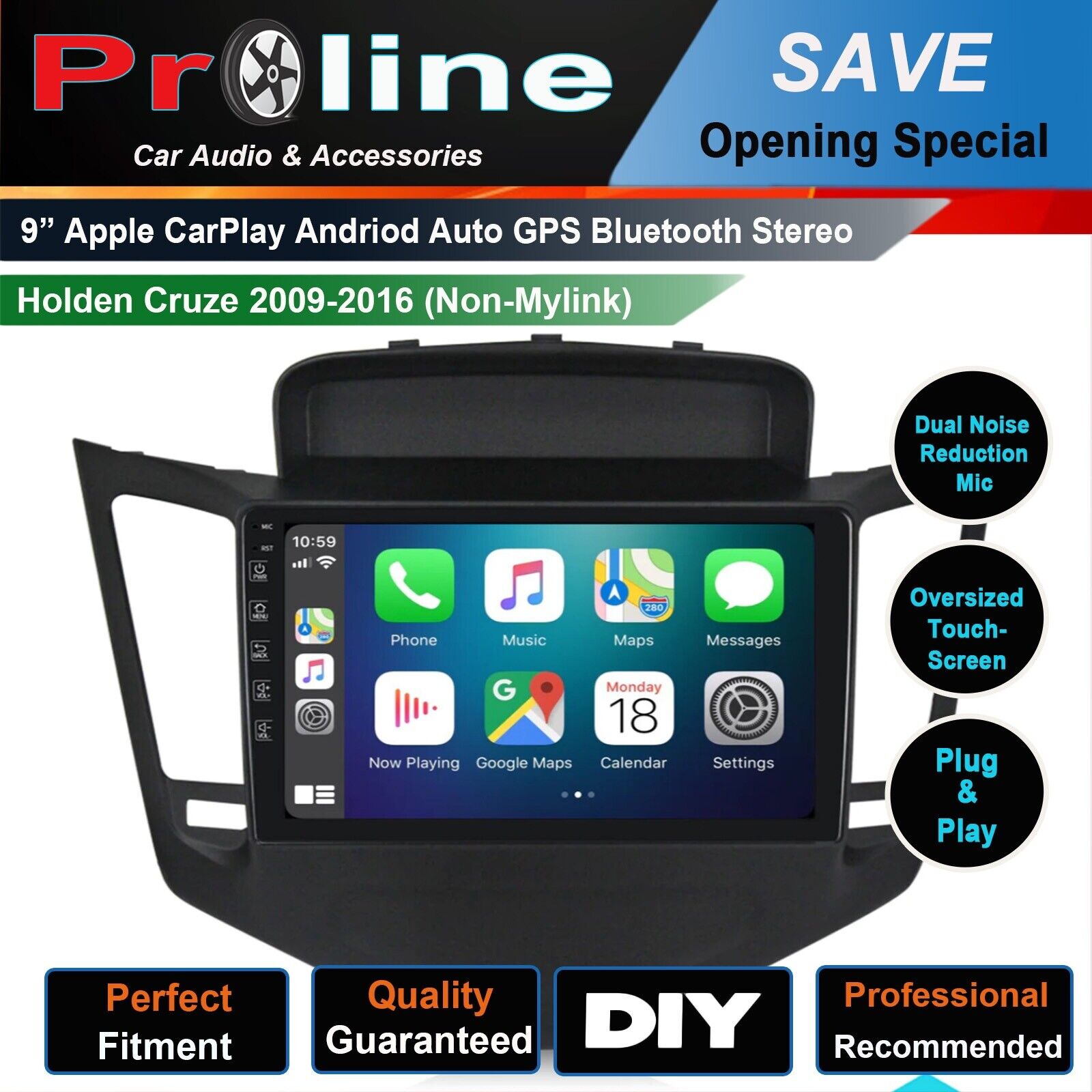 Holden Cruze 2009-2016 9" GPS Bluetooth Wireless Apple CarPlay Android ...