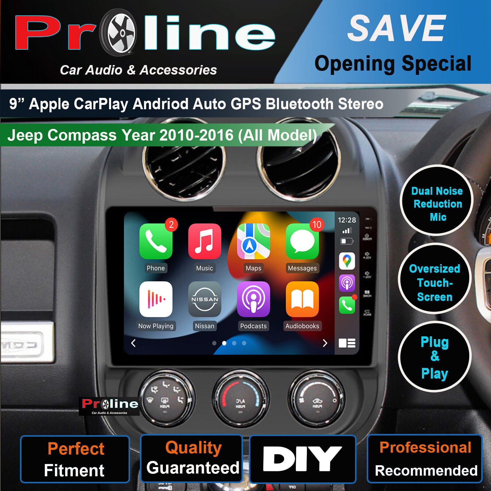 Jeep Compass 2010-2016 GPS Bluetooth Stereo Headunit wireless Apple Ca ...