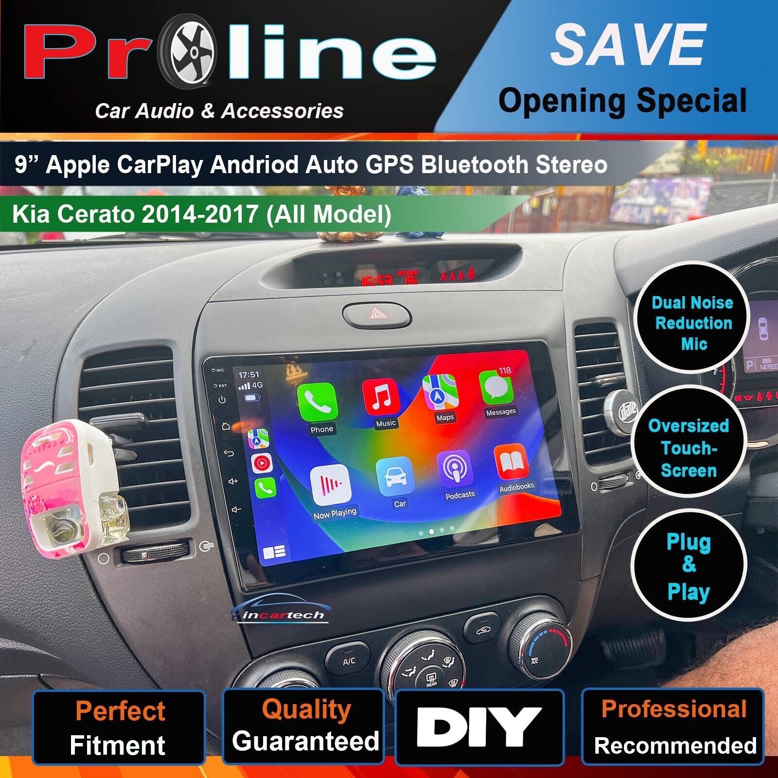 Kia Cerato 2014-2017 Wireless Apple CarPlay Android auto GPS Bluetooth ...